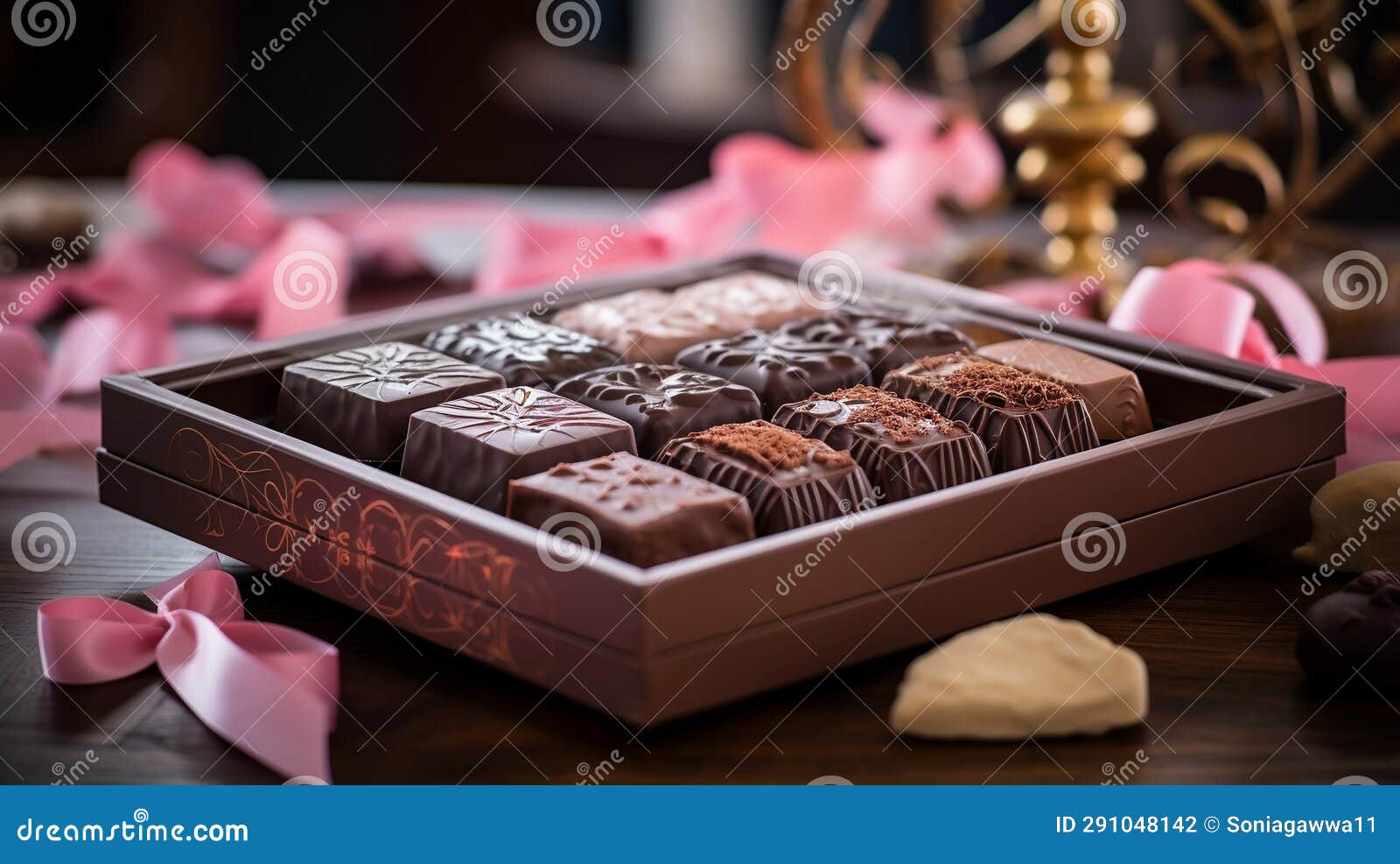 Shot of a Beautifully Designed Chocolate Box, with Rows of Decadent ...