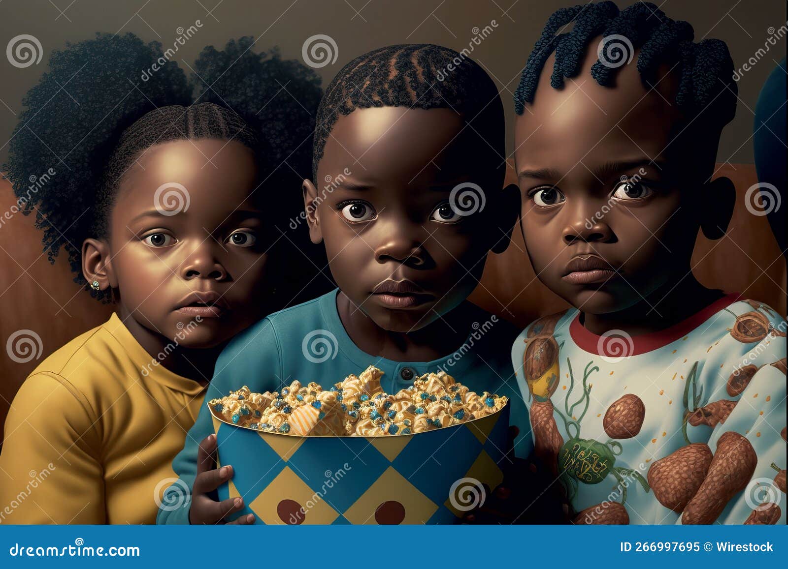 Shot of Black Kids Eating Popcorn Stock Image - Image of happiness ...