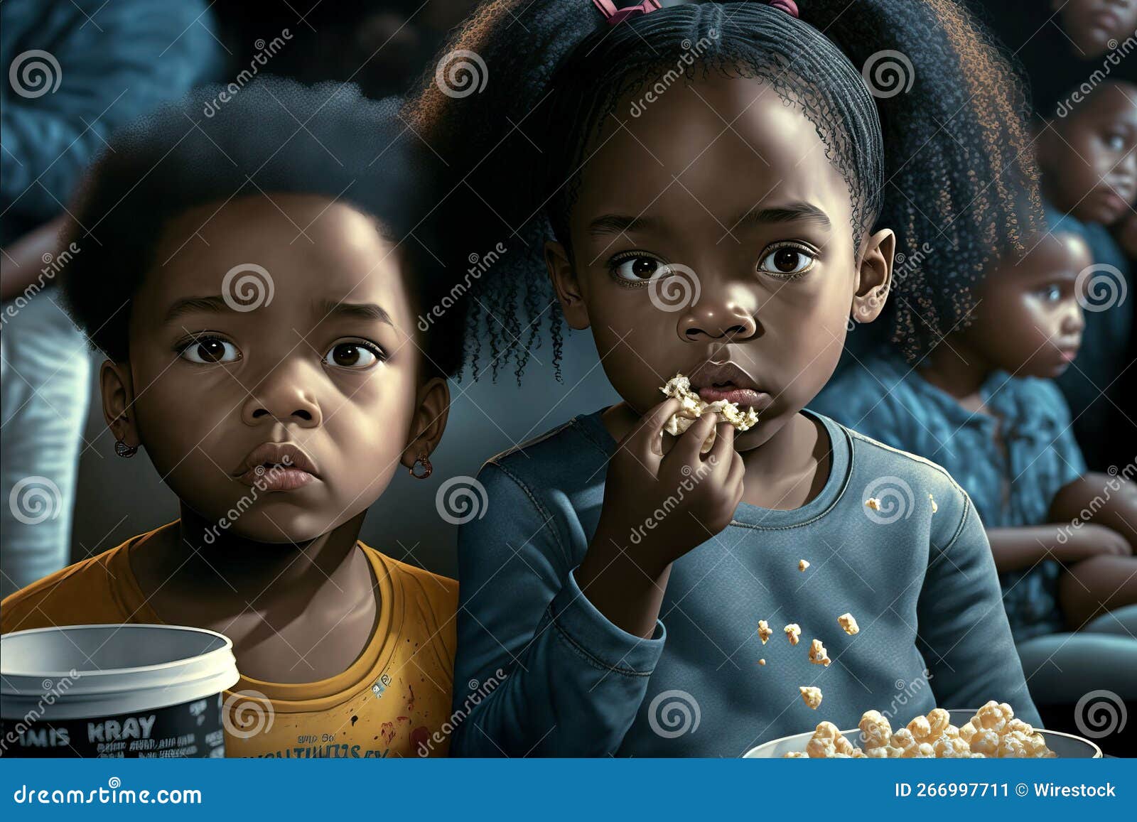 Shot of Black Kids Eating Popcorn Stock Image - Image of eating, young ...