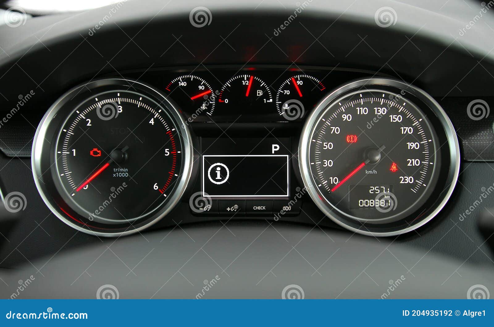 Illuminated Instrument Panel with the Passenger Car Stock Photo - Image ...