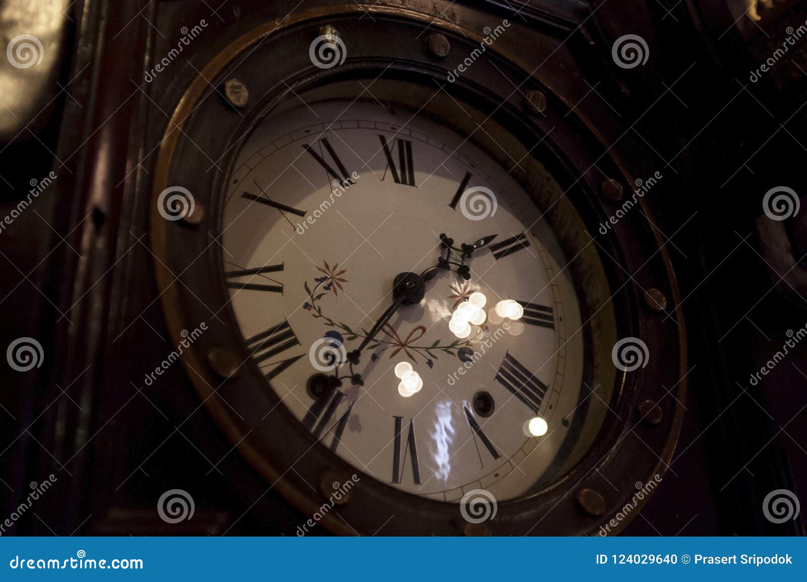 Shot Close Up an Ancient Clock. Stock Photo - Image of thailand ...