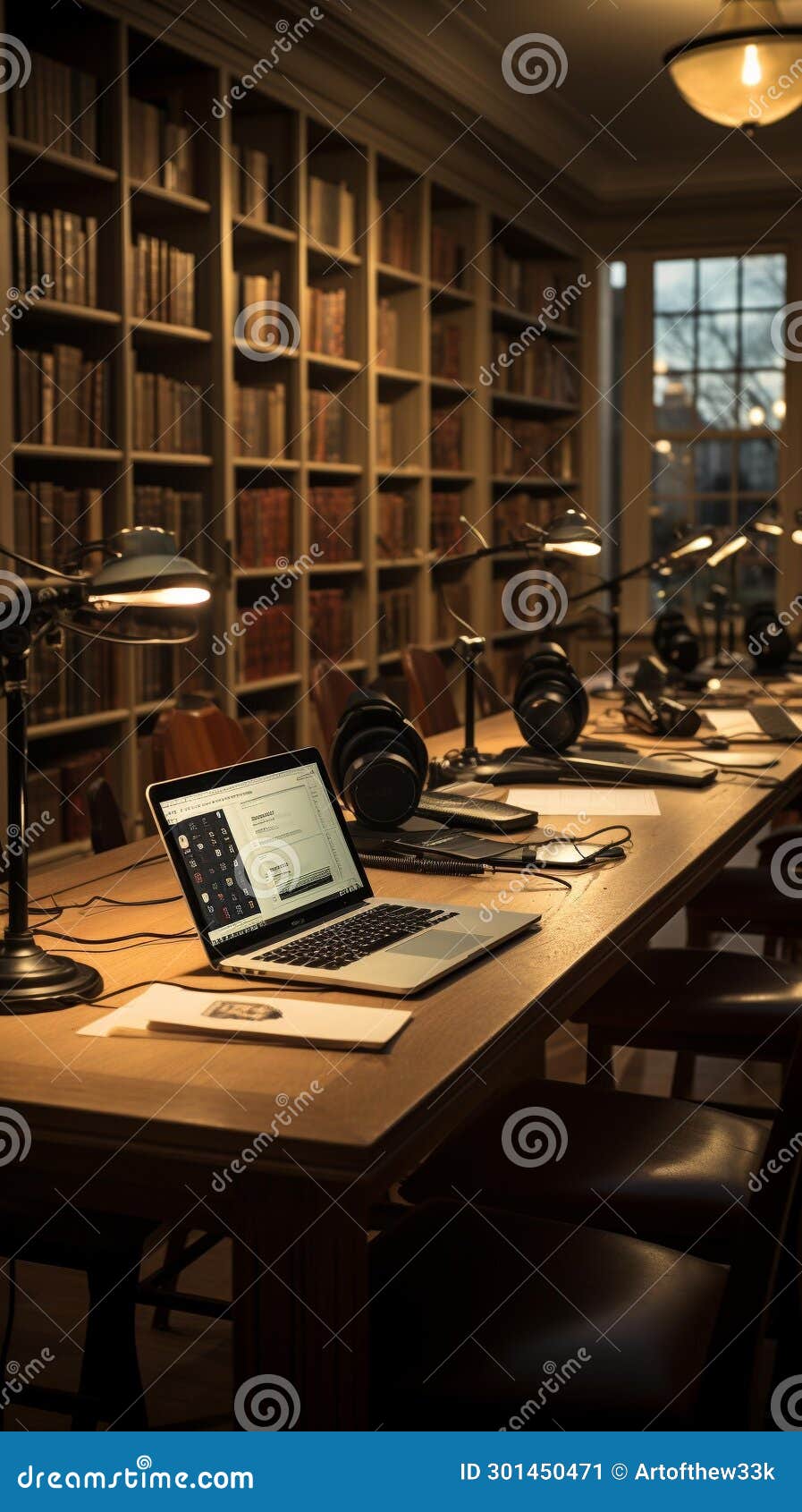 A Shot of a Conference Call Setup with a Laptop, Microphone, and ...
