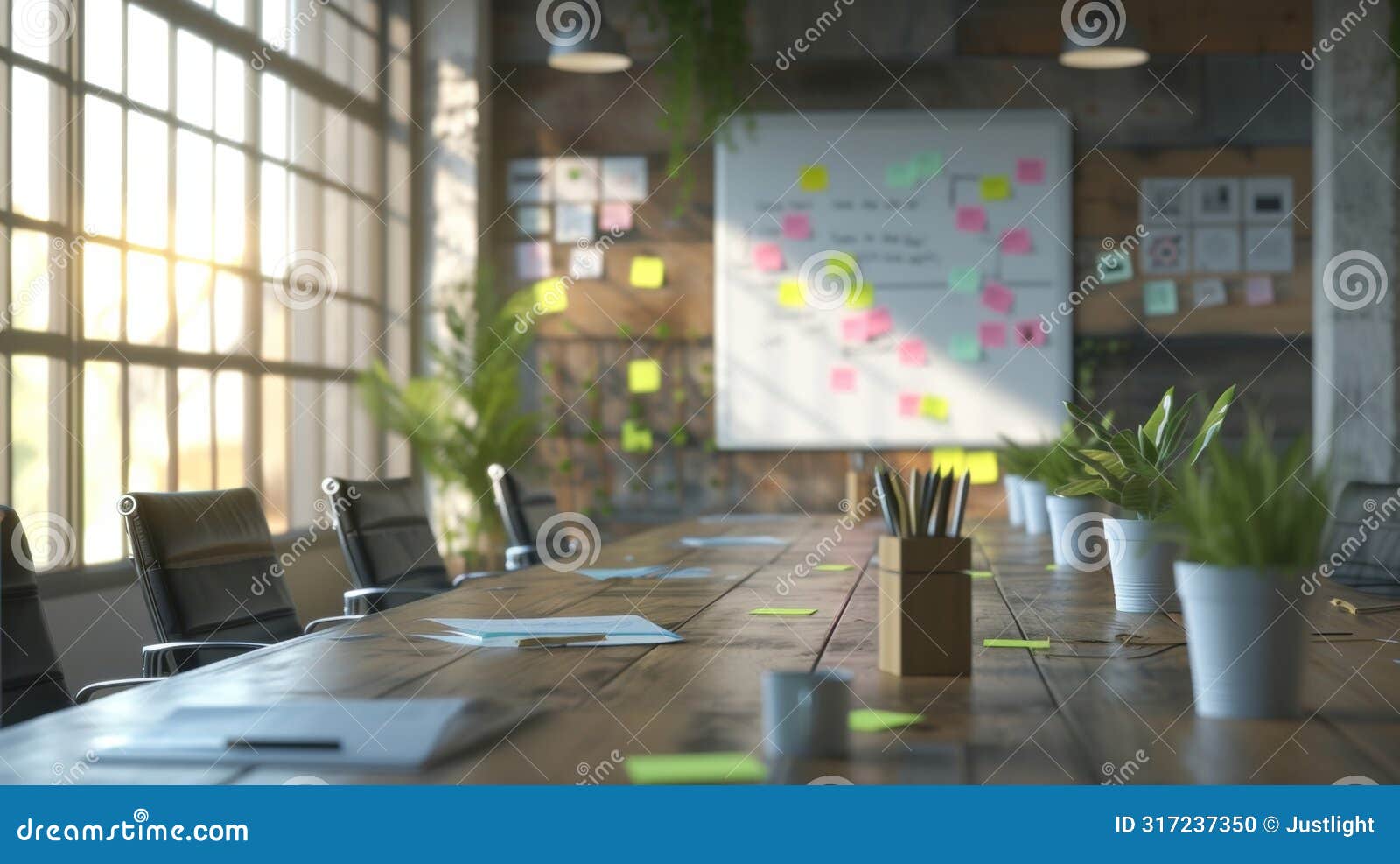 A Shot of a Conference Room with a Whiteboard and Postit Notes ...