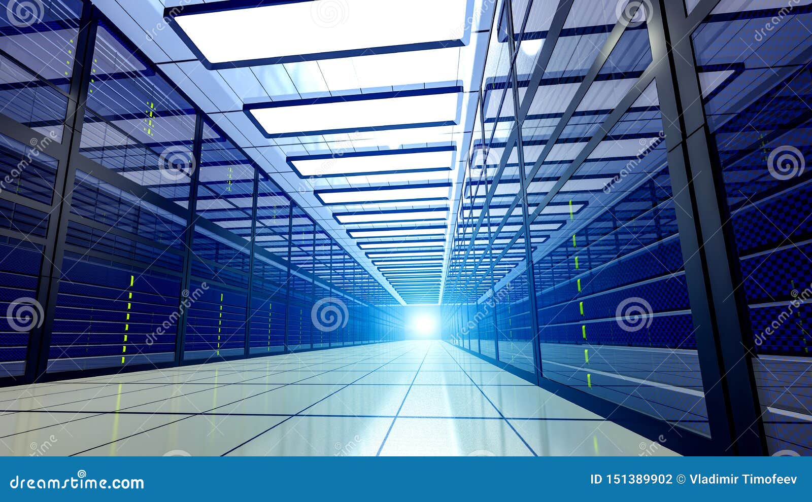 Shot of Corridor in Large Working Data Center Full of Rack Servers and ...