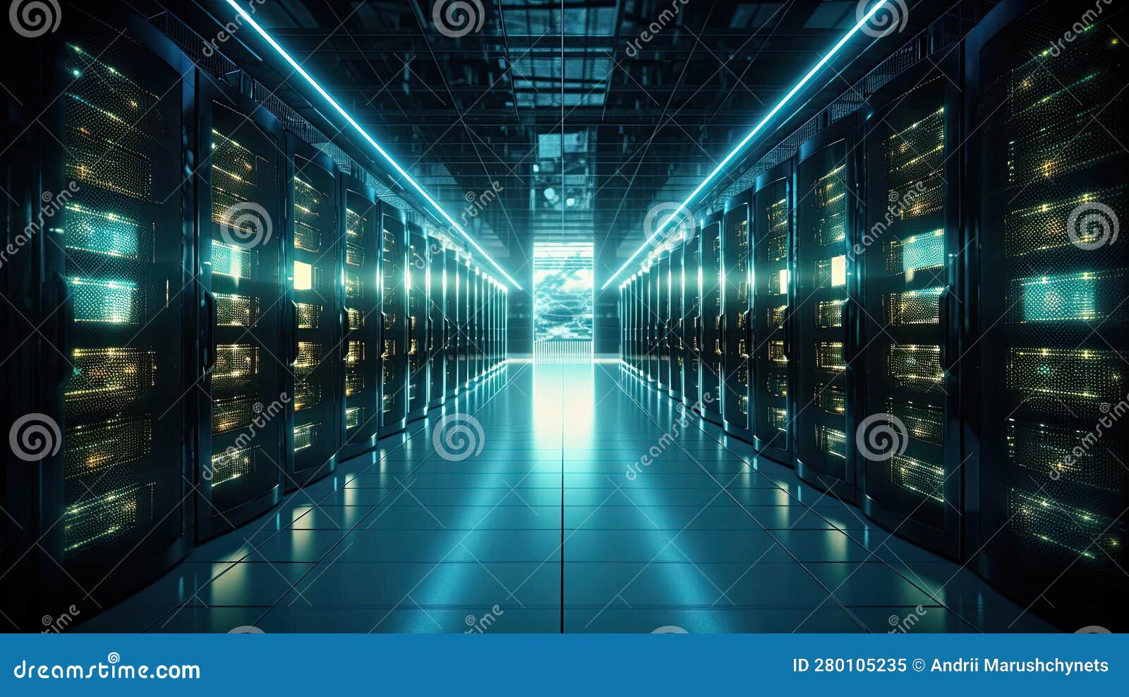 Shot of Corridor in Working Data Center Full of Rack Servers and ... Shot of Corridor in Working Data Center Full of Rack Servers and ...