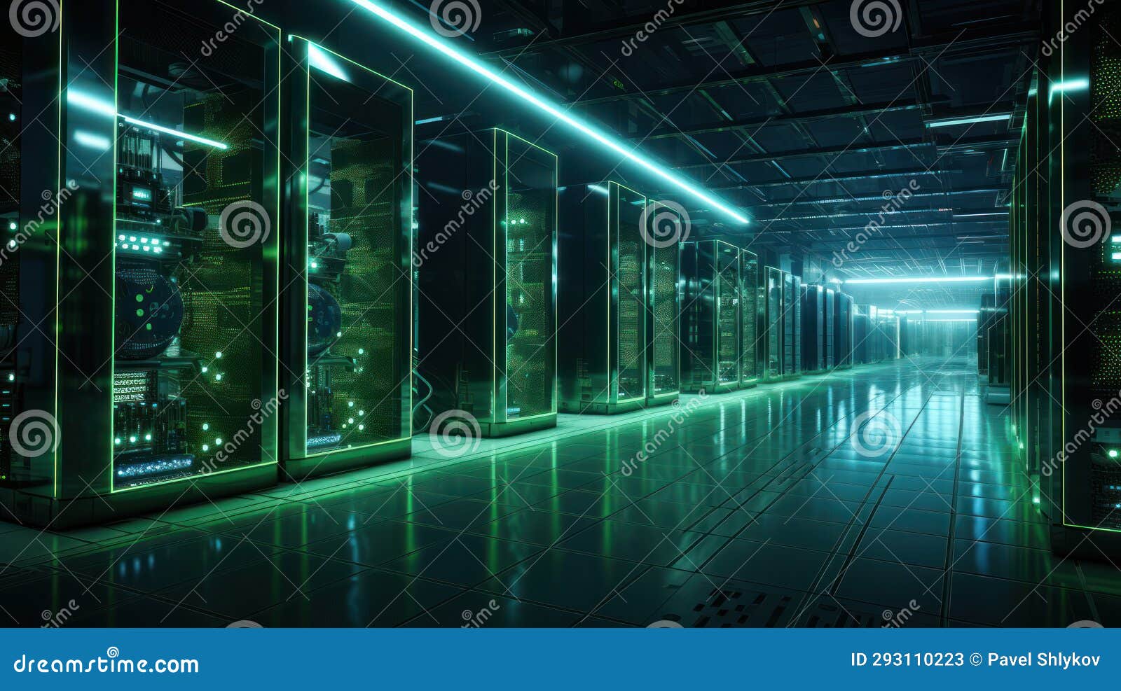 Shot of Corridor in Working Data Center Full of Rack Servers and ...