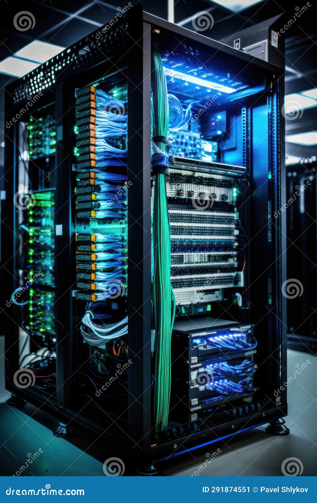 Shot of Corridor in Working Data Center Full of Rack Servers and ...