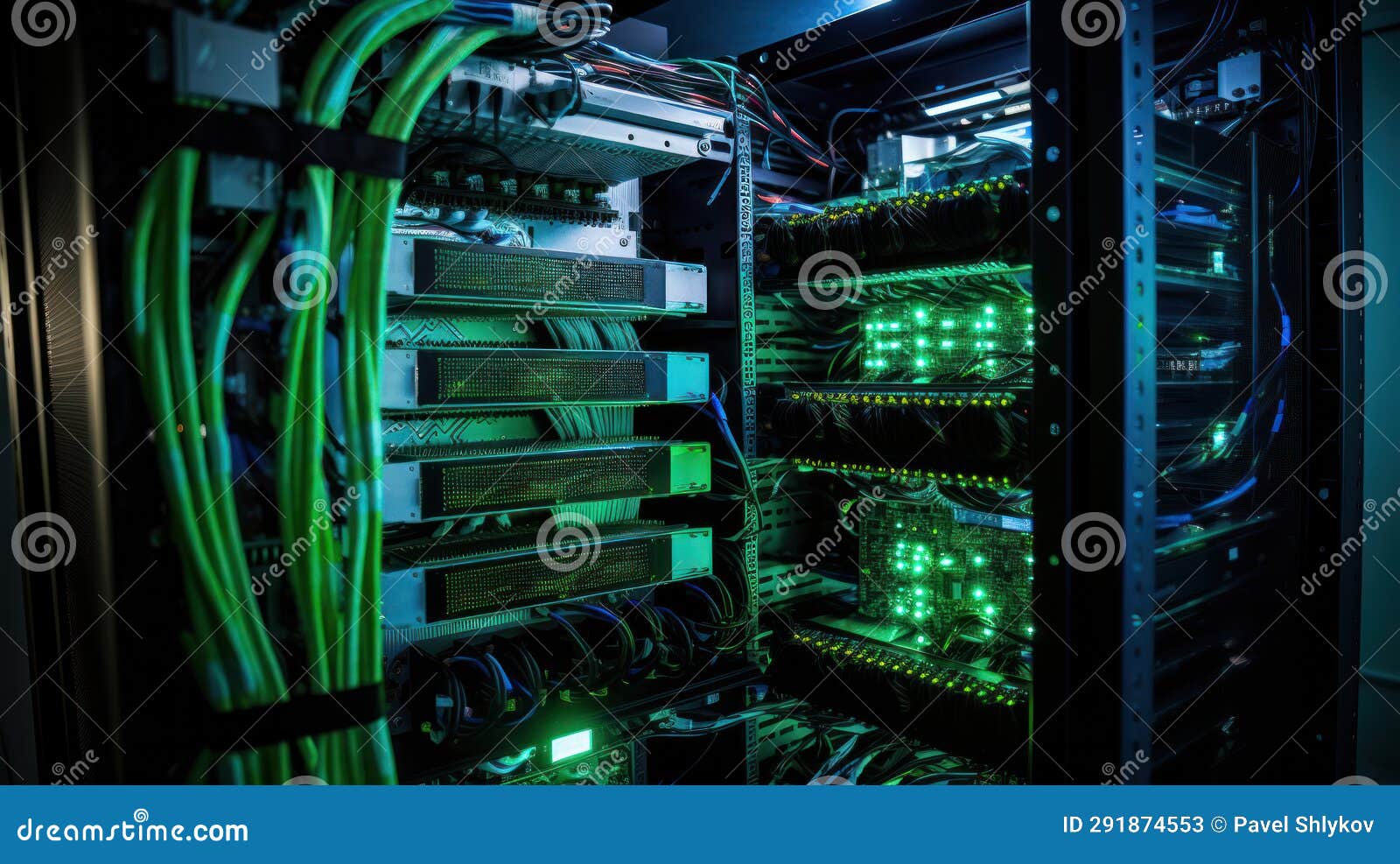 Shot of Corridor in Working Data Center Full of Rack Servers and ...