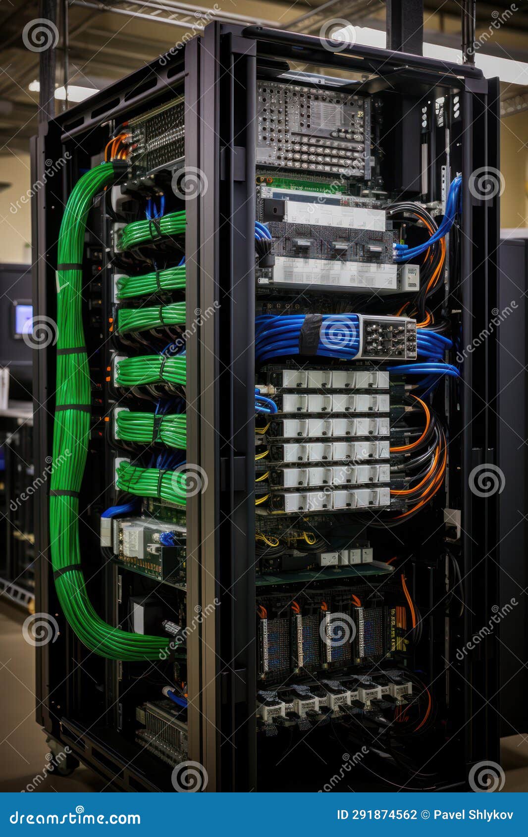 Shot of Corridor in Working Data Center Full of Rack Servers and ...