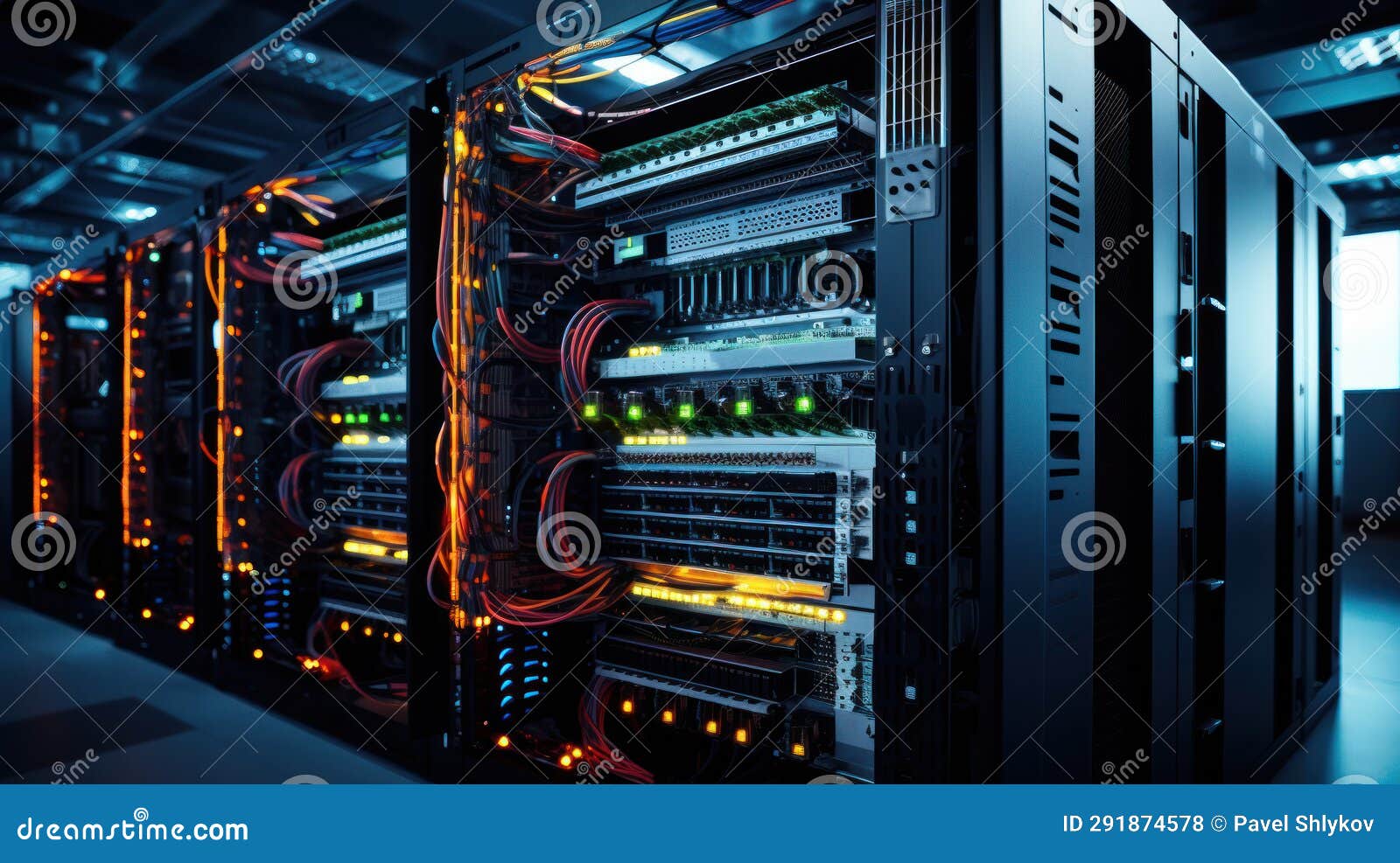 Shot of Corridor in Working Data Center Full of Rack Servers and ...