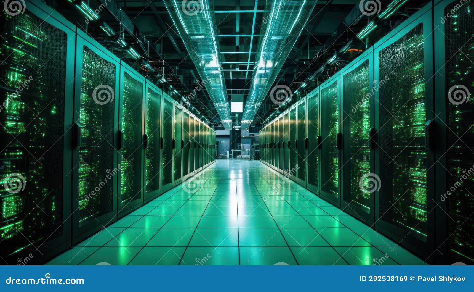 Shot of Corridor in Working Data Center Full of Rack Servers and ...