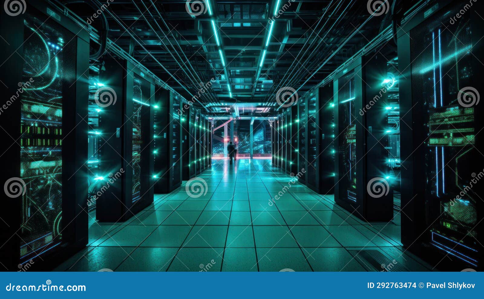 Shot of Corridor in Working Data Center Full of Rack Servers and ...