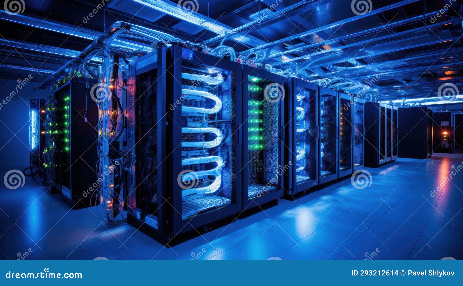 Shot Of Corridor In Working Data Center Full Of Rack Servers And ...