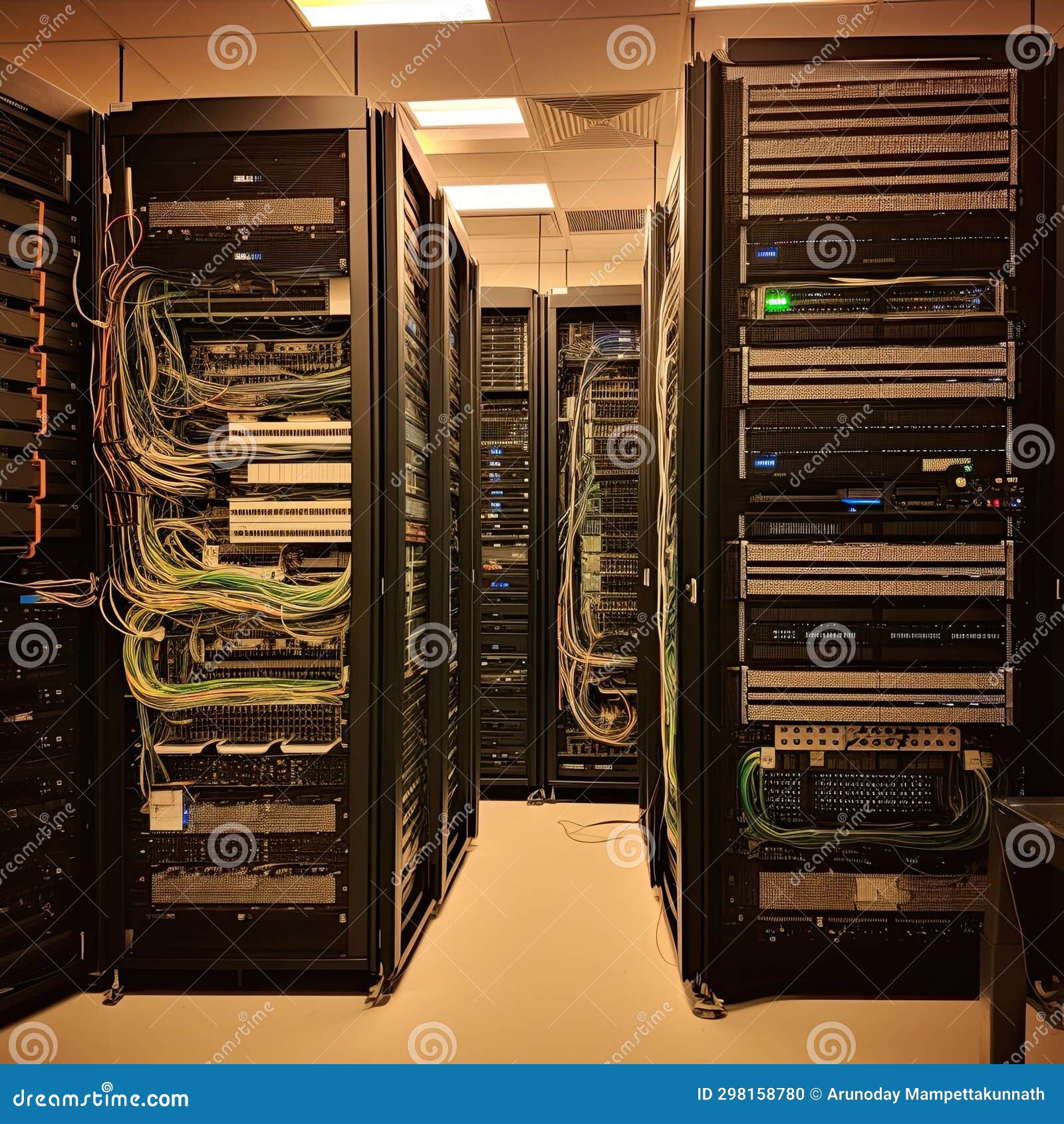 Shot of Corridor in Working Data Center Full of Rack Servers and ...