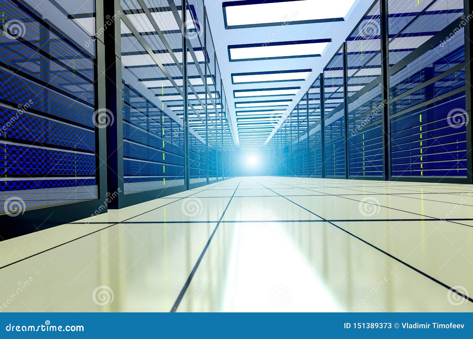 Shot of Corridor in Working Data Center Full of Rack Servers and ...