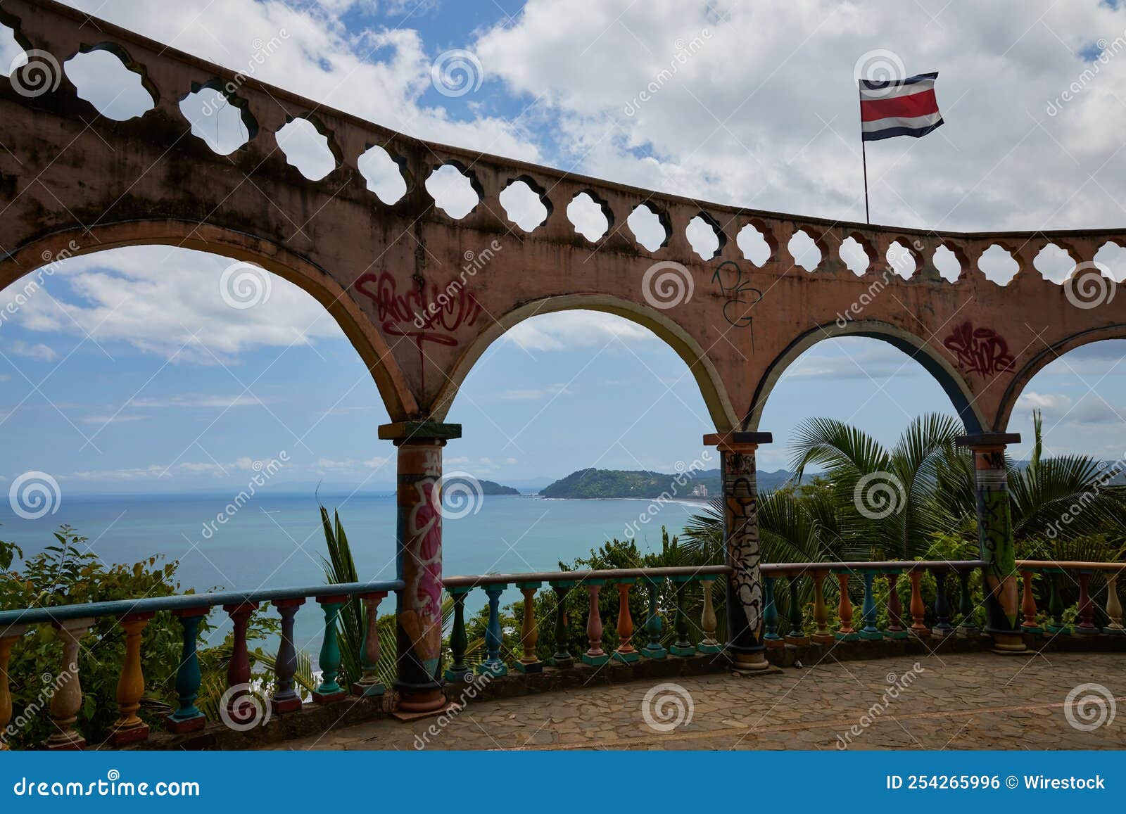 Shot of a Costa Rica Beach View with an Arched Building Stock Photo ...