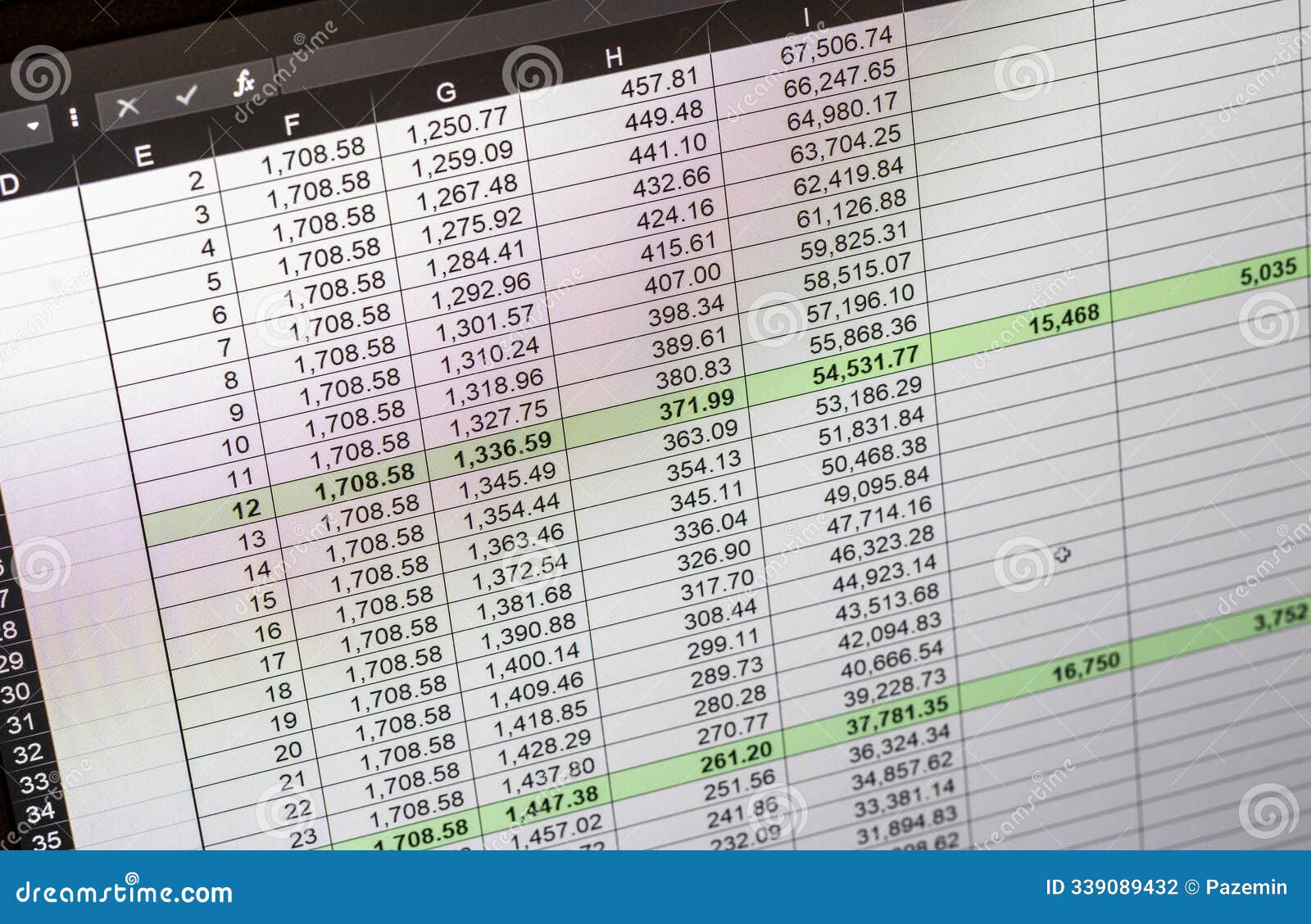 Shot of an Dark Mode Excel Sheet on Computer Screen Showing Bank Loan ...