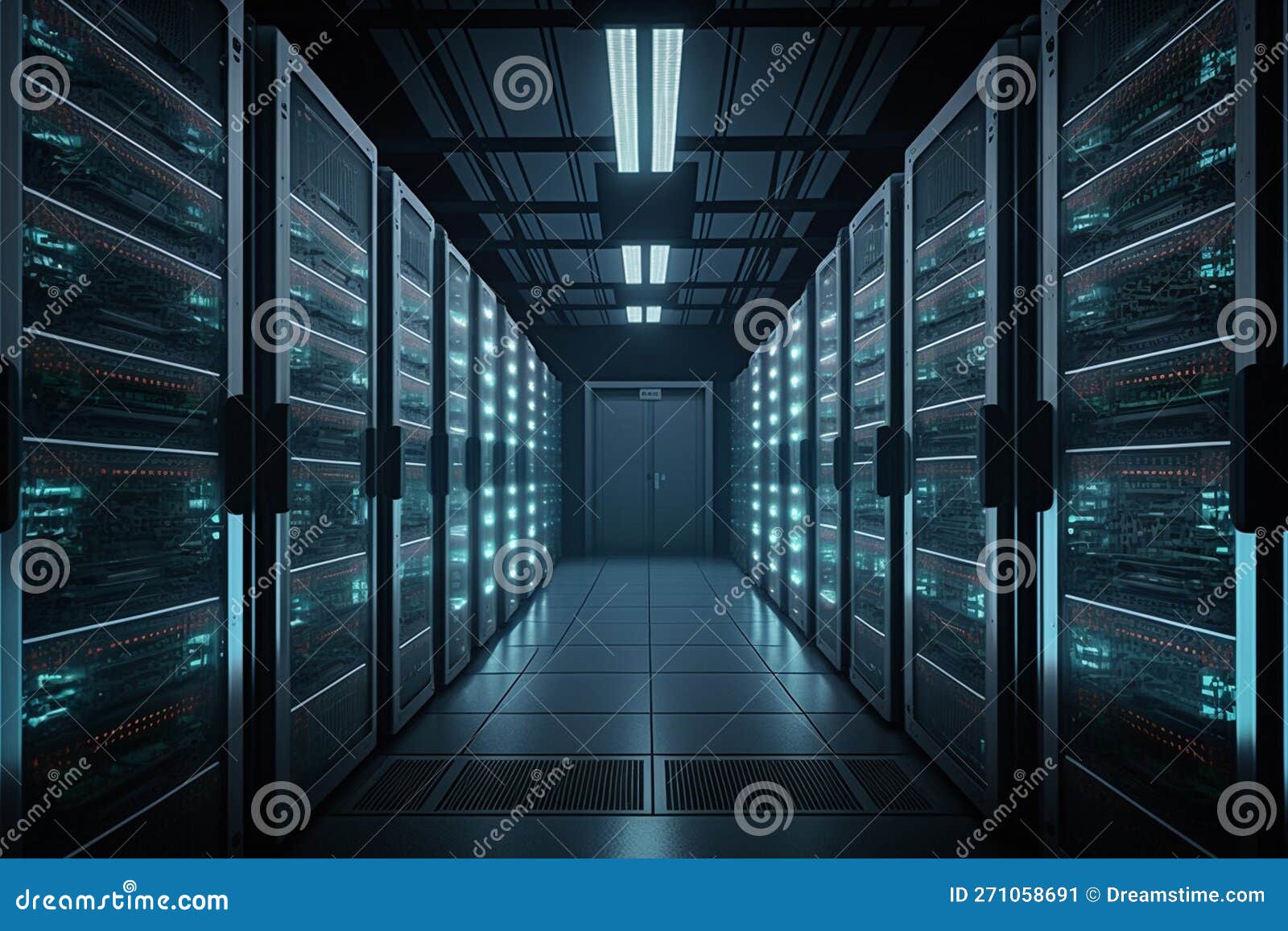 Shot of Data Center with Multiple Rows of Fully Operational Server ...