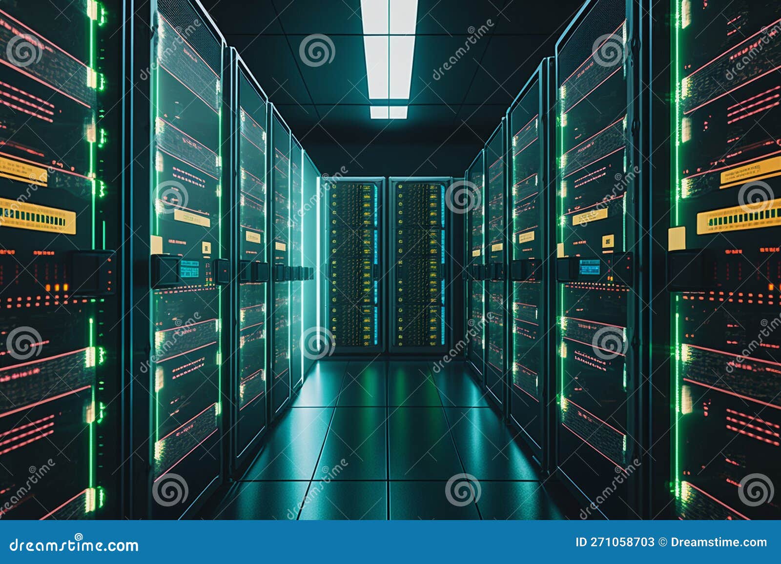 Shot of Data Center with Multiple Rows of Fully Operational Server ...