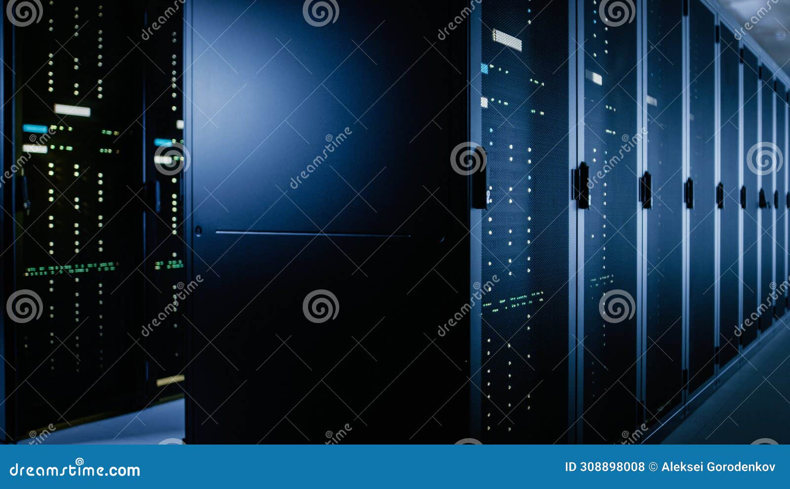 Shot of Data Center with Multiple Rows of Fully Operational Server ...