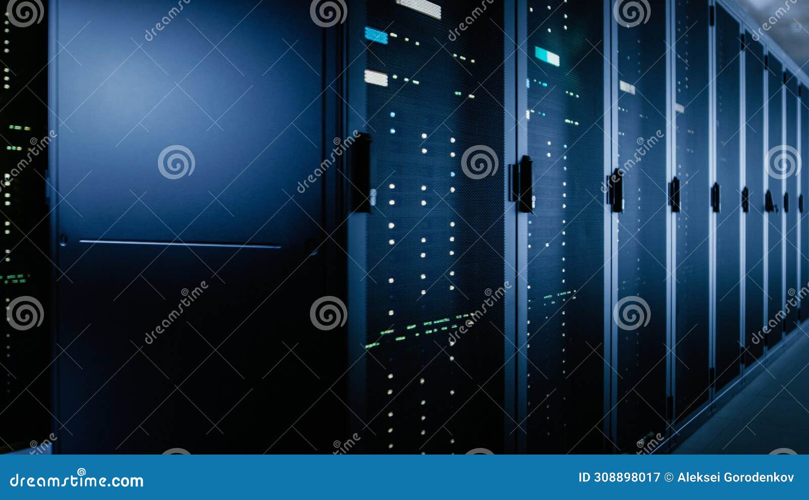 Shot of Data Center with Multiple Rows of Fully Operational Server ...