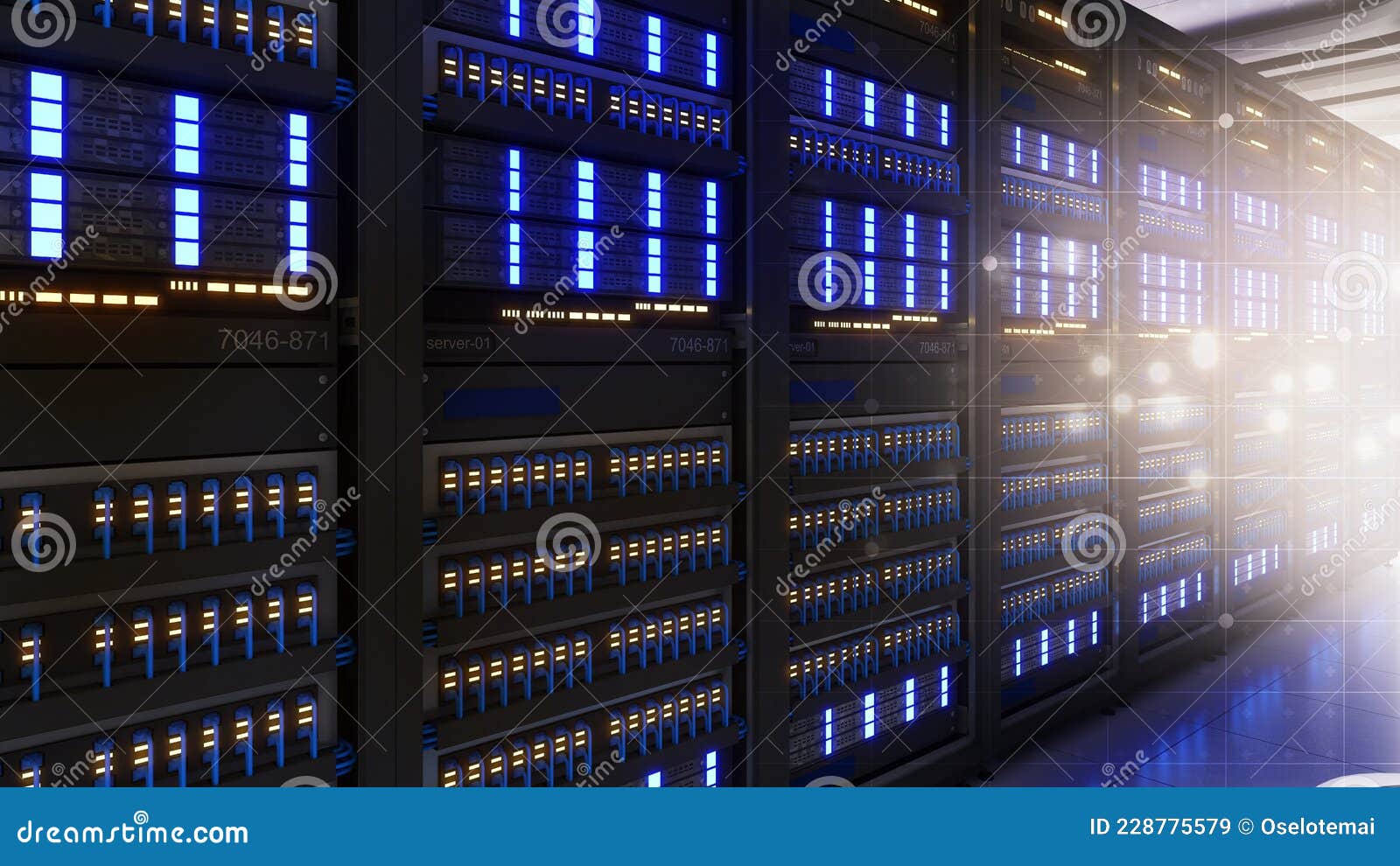 Shot of Data Center with Multiple Rows of Fully Operational Server ...