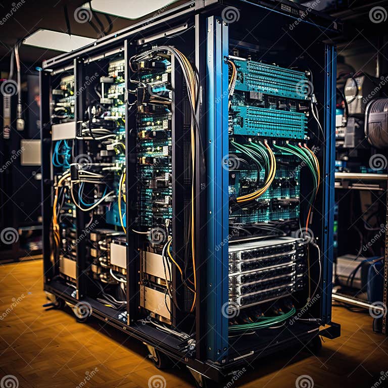 Shot of Data Center with Multiple Rows of Fully Operational Server ...