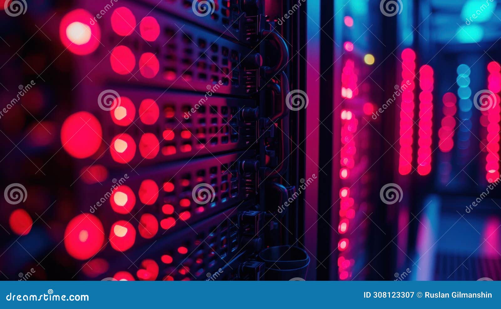 Shot of Data Center with Multiple Rows of Fully Operational Server ...