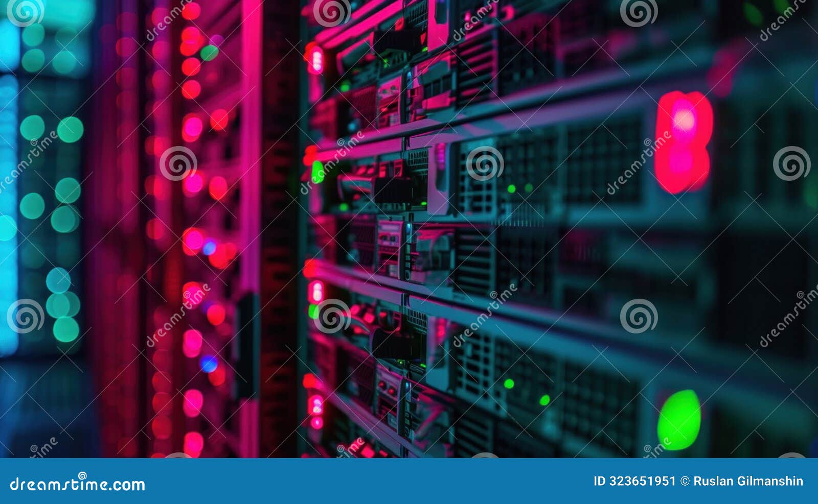 Shot of Data Center with Multiple Rows of Fully Operational Server ...