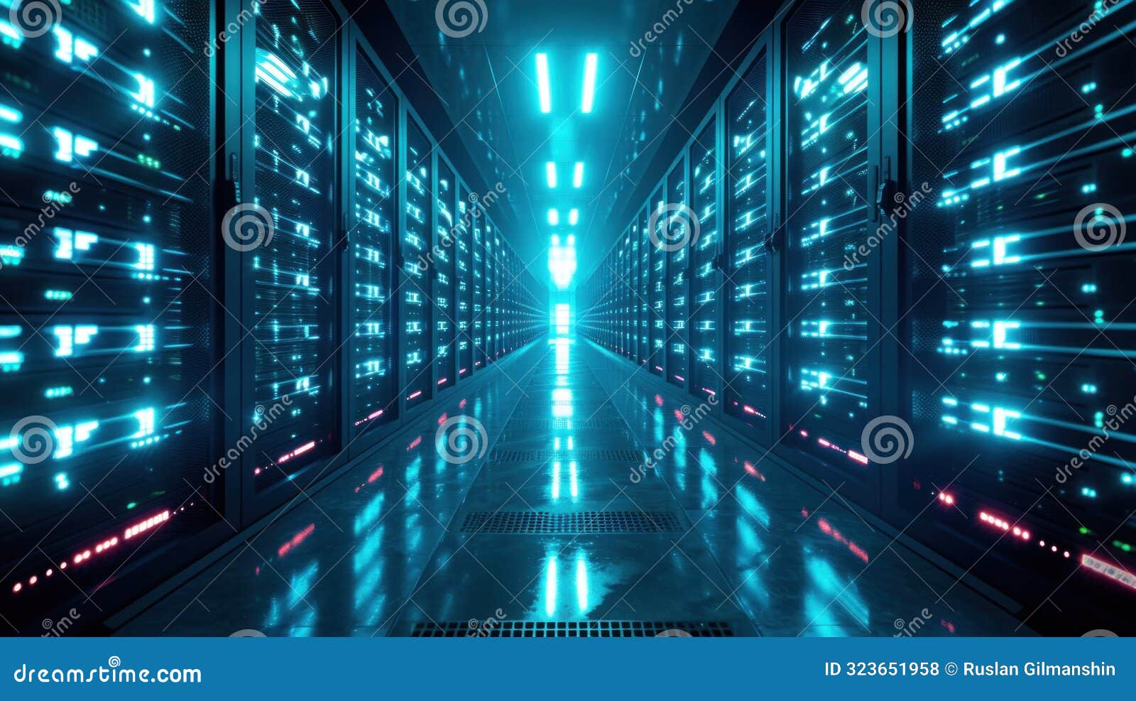 Shot of Data Center with Multiple Rows of Fully Operational Server ...