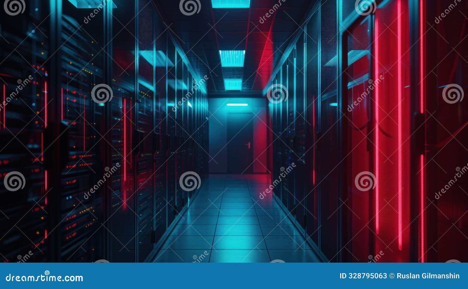 Shot of Data Center with Multiple Rows of Fully Operational Server ...