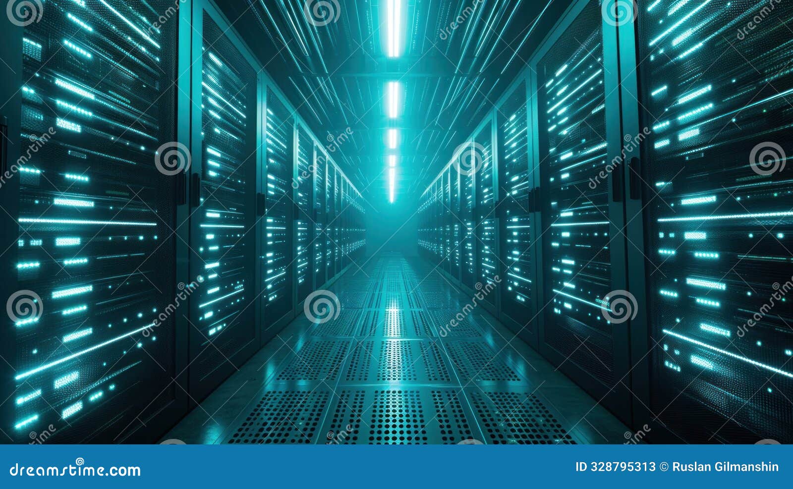 Shot of Data Center with Multiple Rows of Fully Operational Server ...