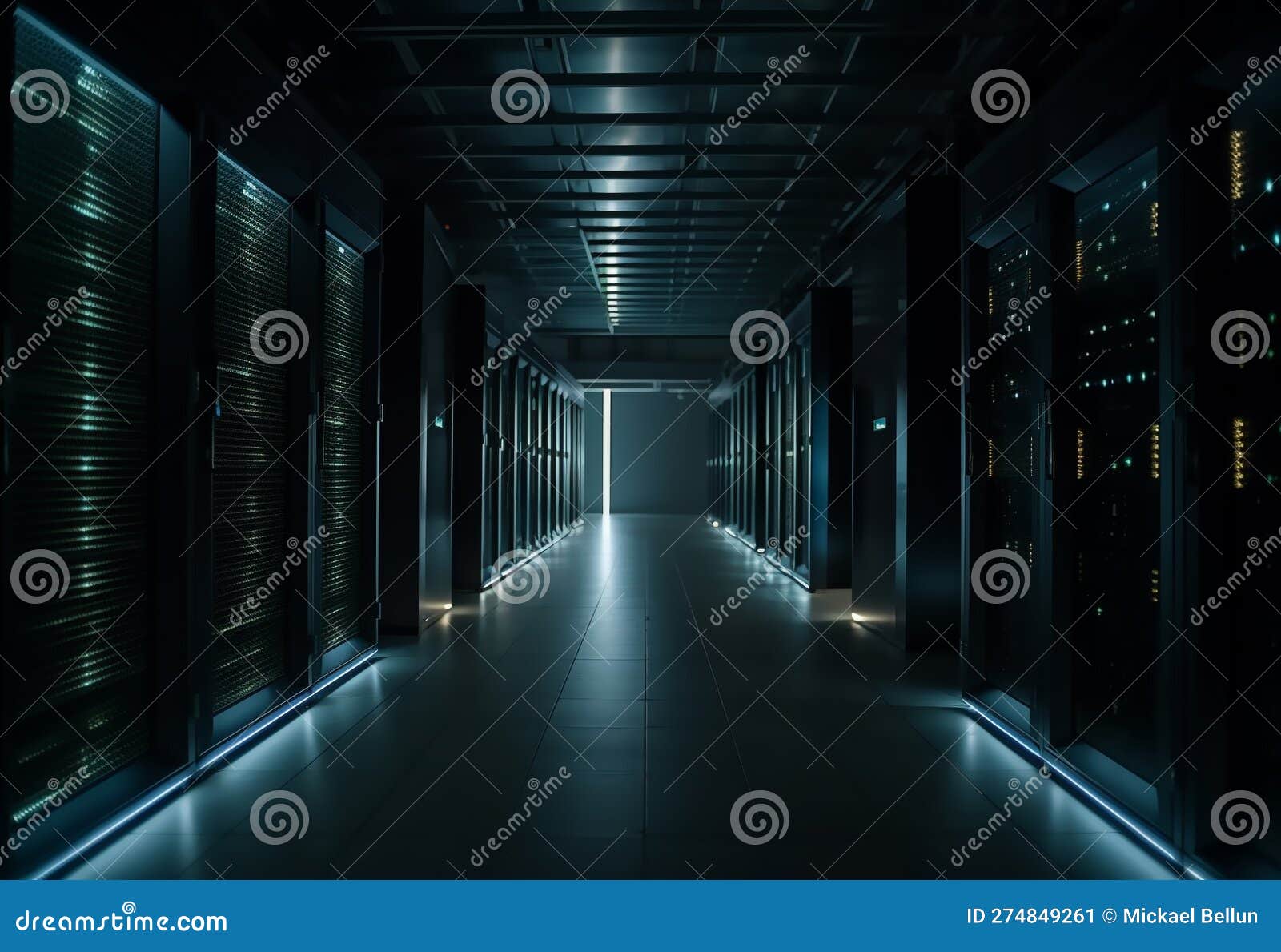 Shot of Data Center with Multiple Rows of Fully Operational Server ...
