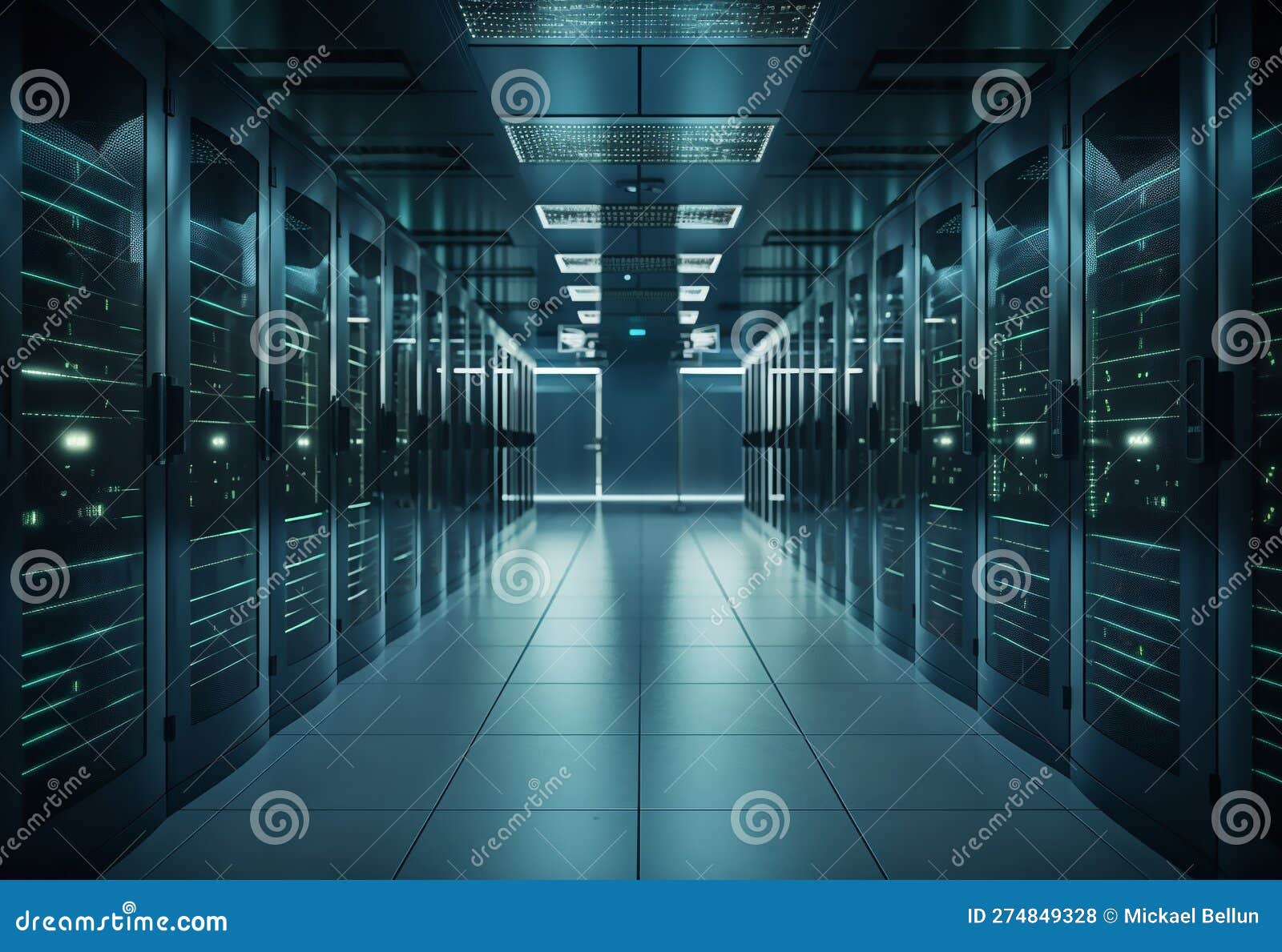 Shot of Data Center with Multiple Rows of Fully Operational Server ...