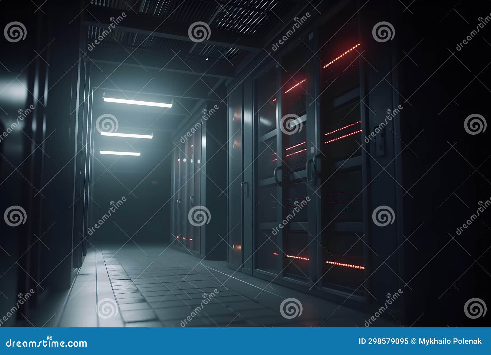 Shot of Data Center with Multiple Rows of Fully Operational Server ...