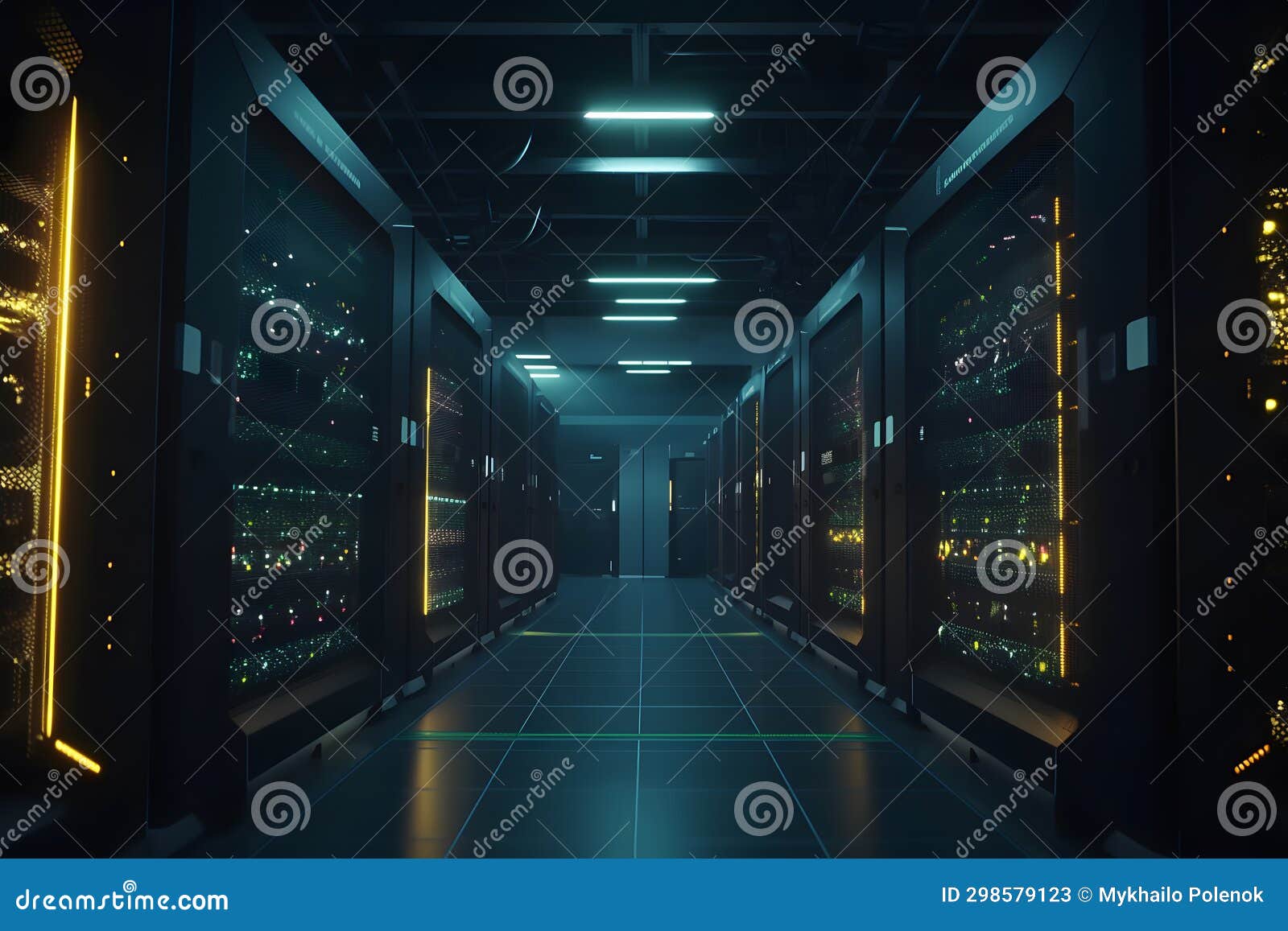 Shot of Data Center with Multiple Rows of Fully Operational Server ...