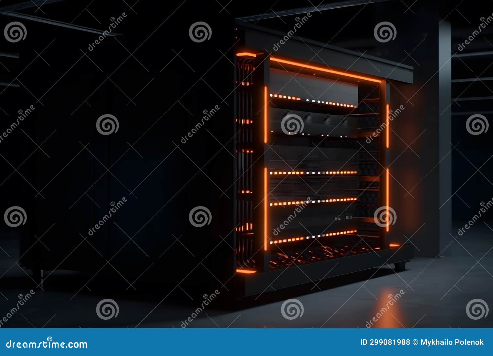 Shot of Data Center with Multiple Rows of Fully Operational Server ...