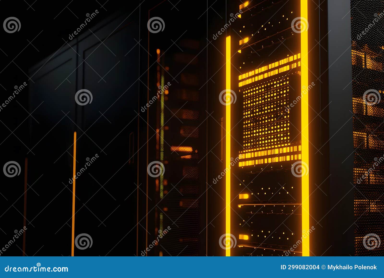 Shot of Data Center with Multiple Rows of Fully Operational Server ...