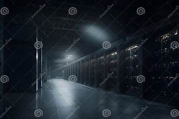 Shot of Data Center with Multiple Rows of Fully Operational Server ...