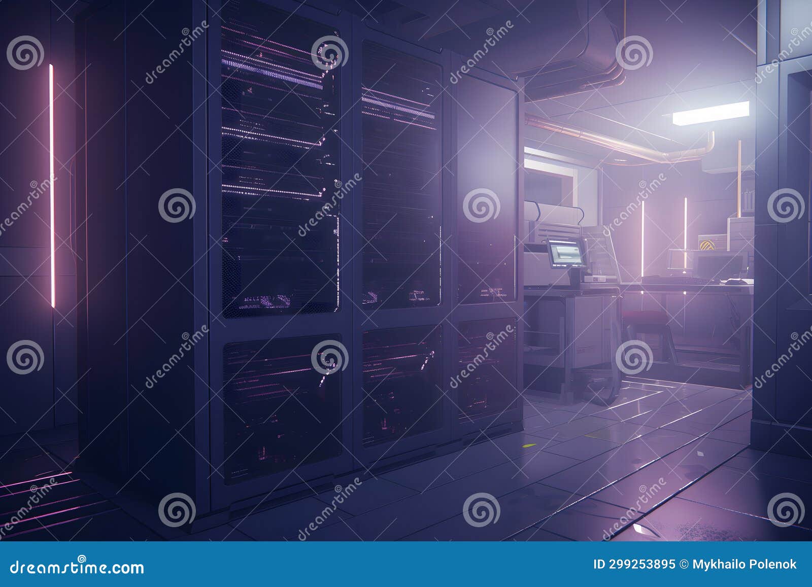Shot of Data Center with Multiple Rows of Fully Operational Server ...