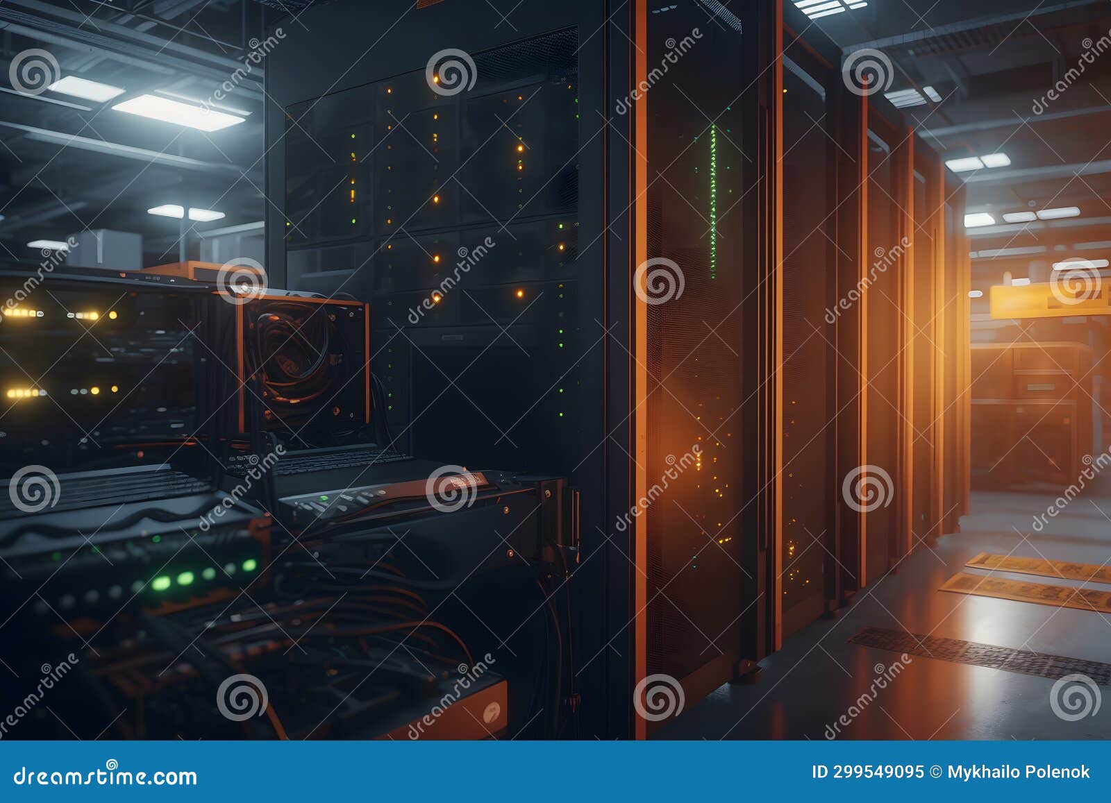 Shot of Data Center with Multiple Rows of Fully Operational Server ...