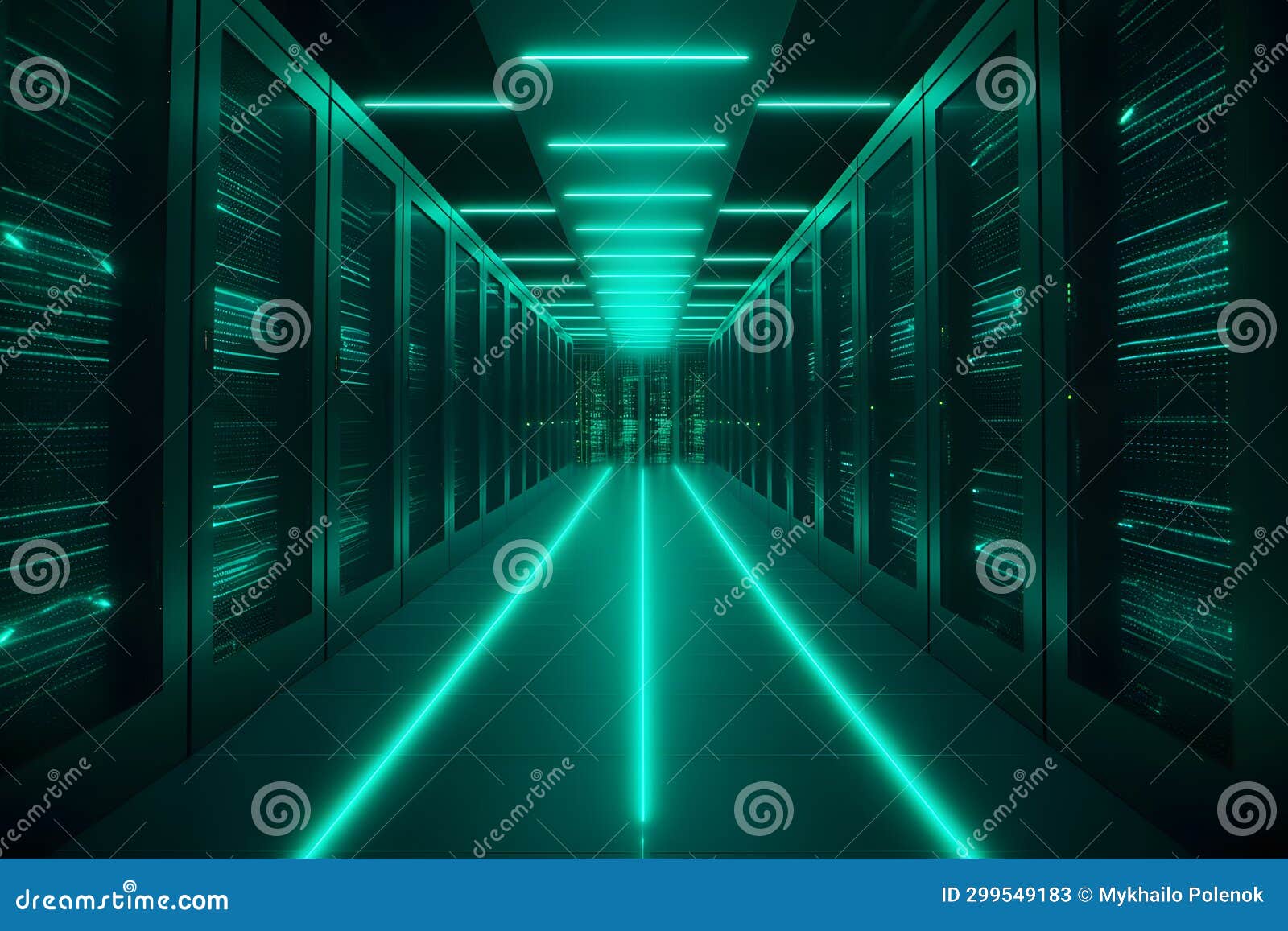 Shot of Data Center with Multiple Rows of Fully Operational Server ...