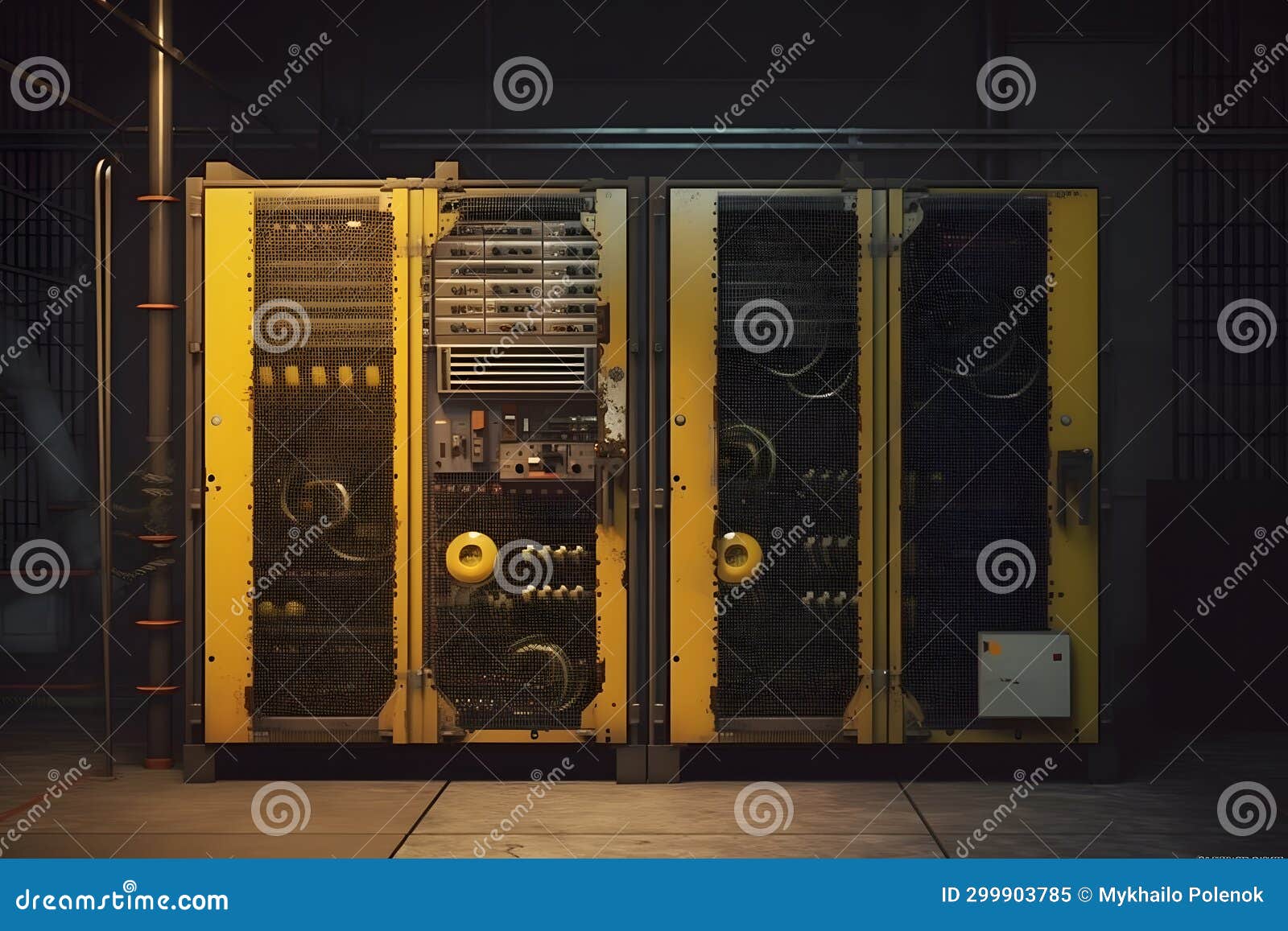 Shot of Data Center with Multiple Rows of Fully Operational Server ...