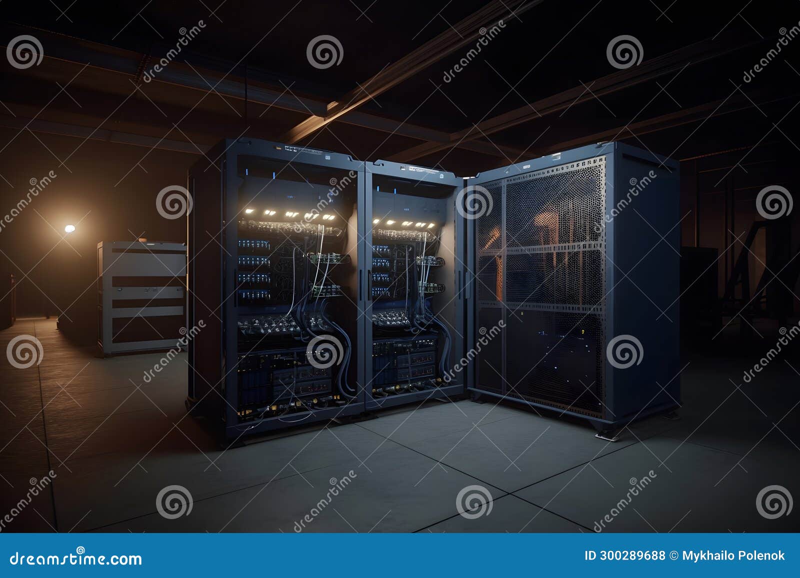 Shot of Data Center with Multiple Rows of Fully Operational Server ...