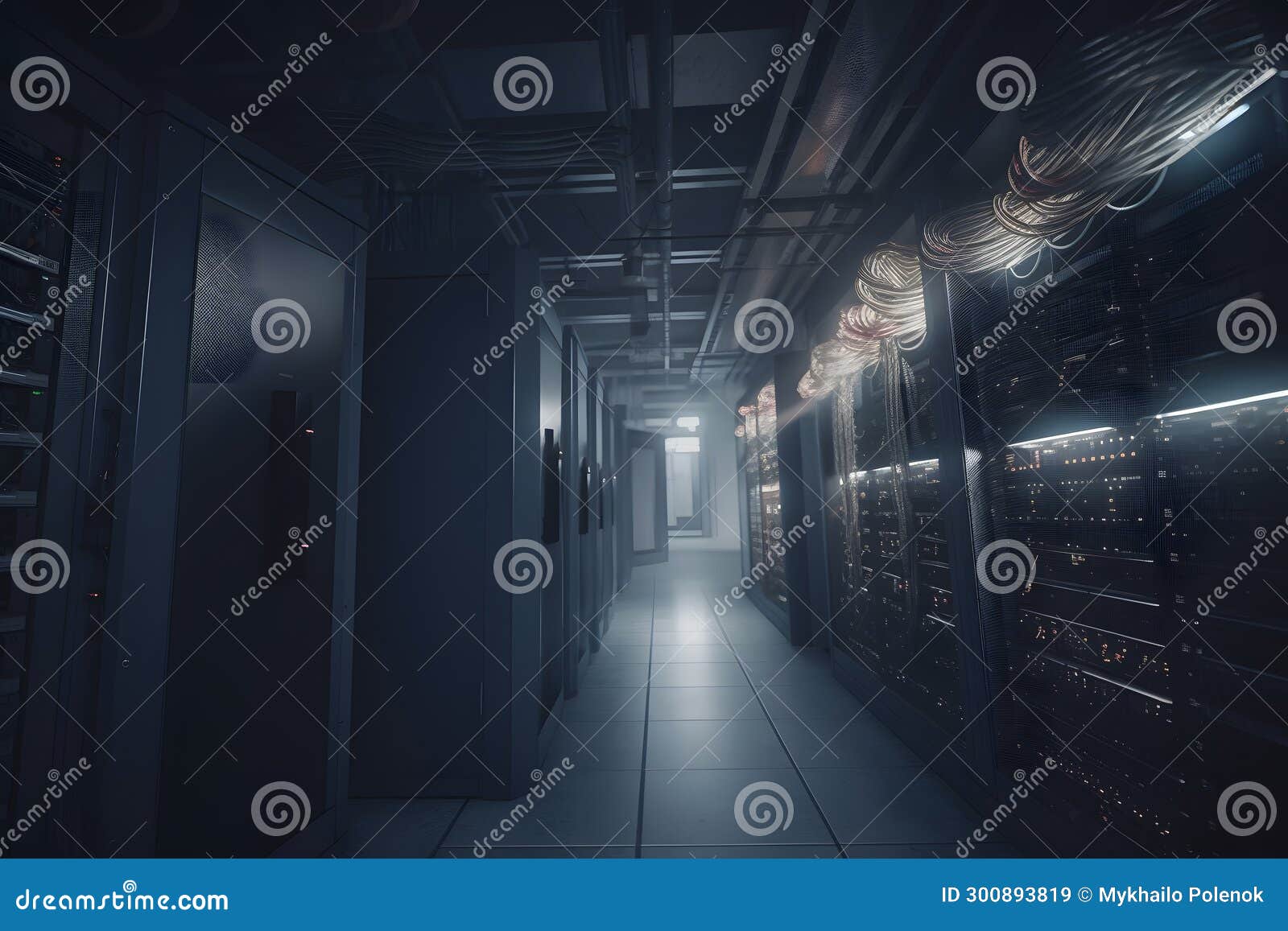 Shot of Data Center with Multiple Rows of Fully Operational Server ...