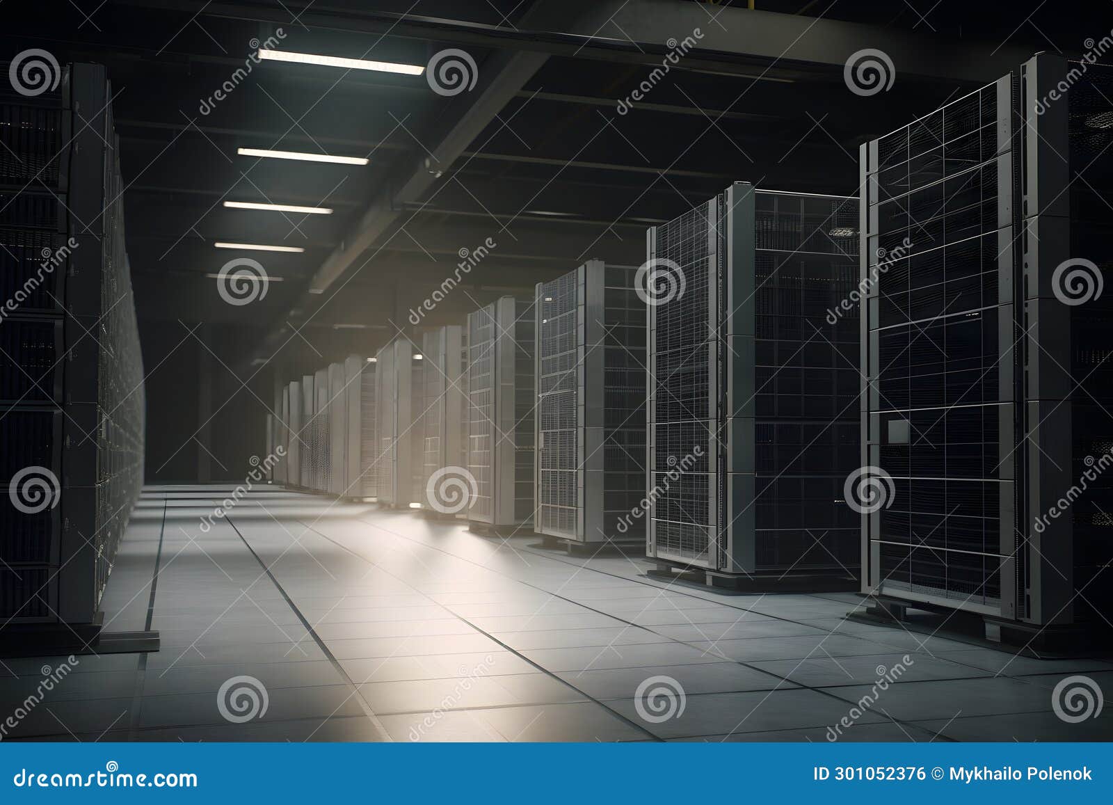 Shot of Data Center with Multiple Rows of Fully Operational Server ...