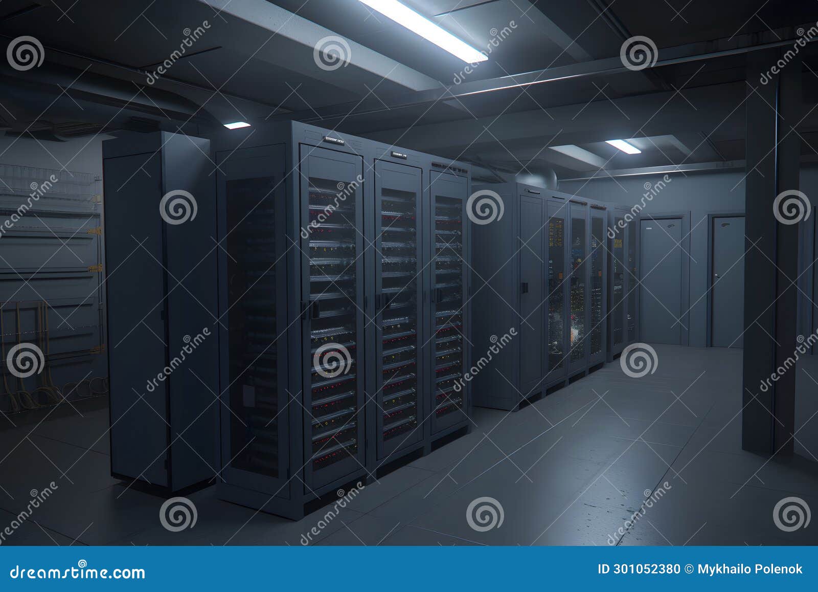 Shot of Data Center with Multiple Rows of Fully Operational Server ...