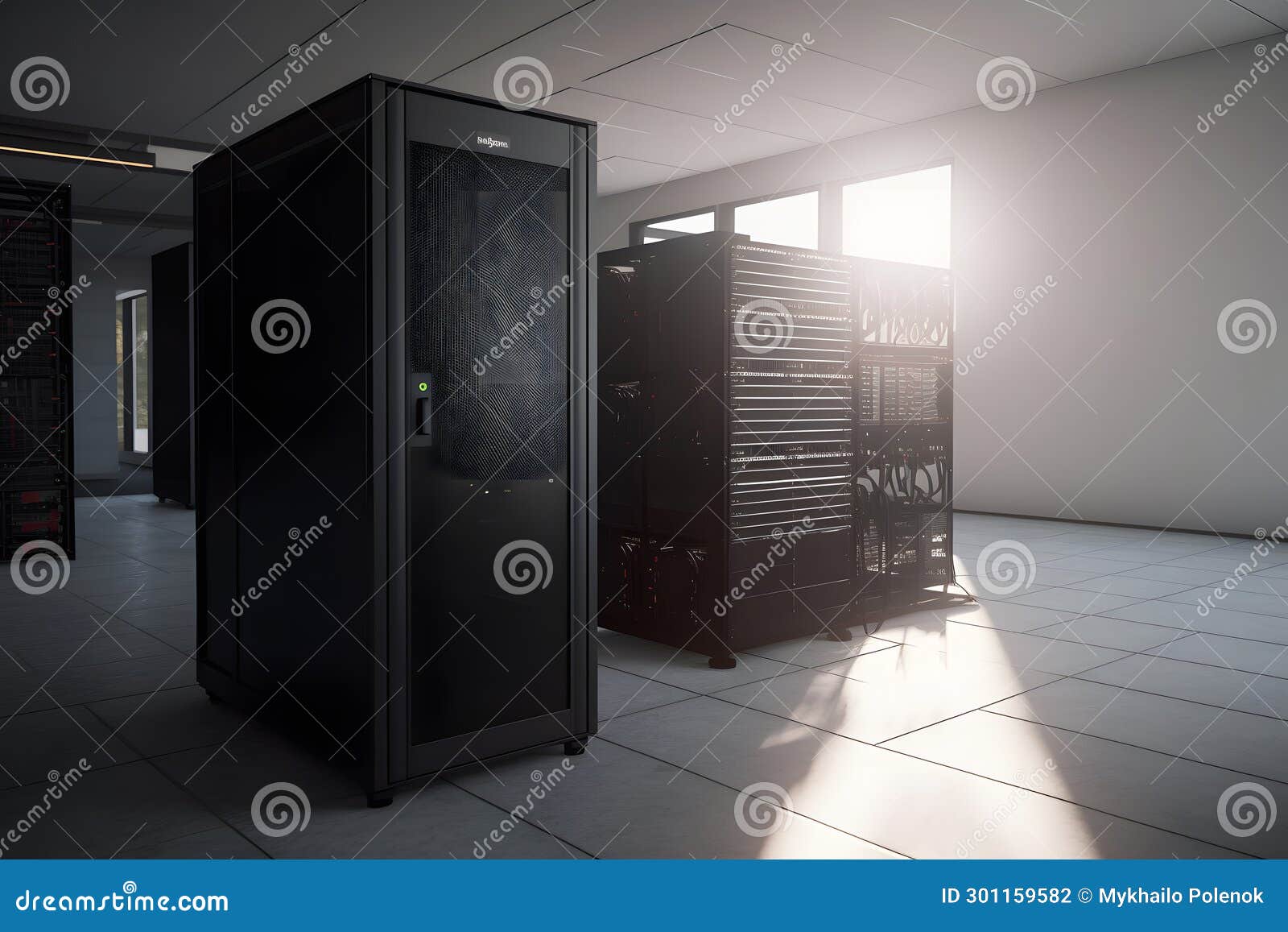 Shot of Data Center with Multiple Rows of Fully Operational Server ...