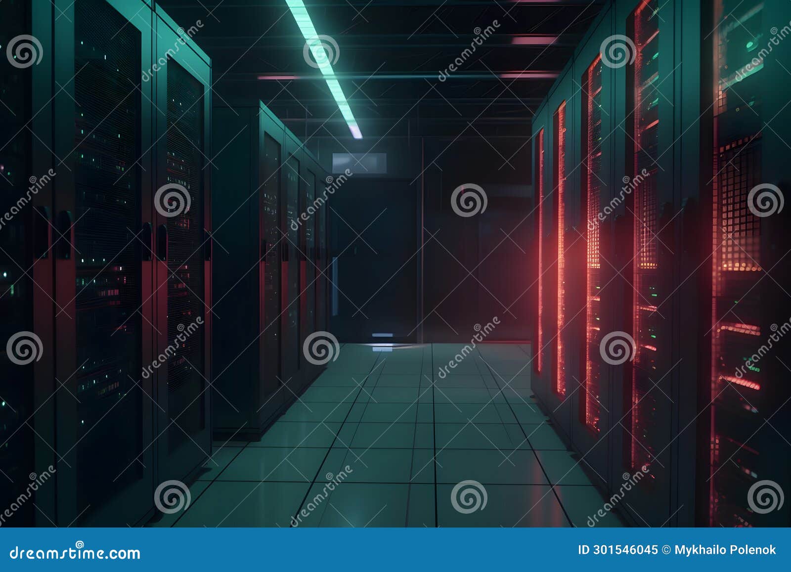 Shot of Data Center with Multiple Rows of Fully Operational Server ...