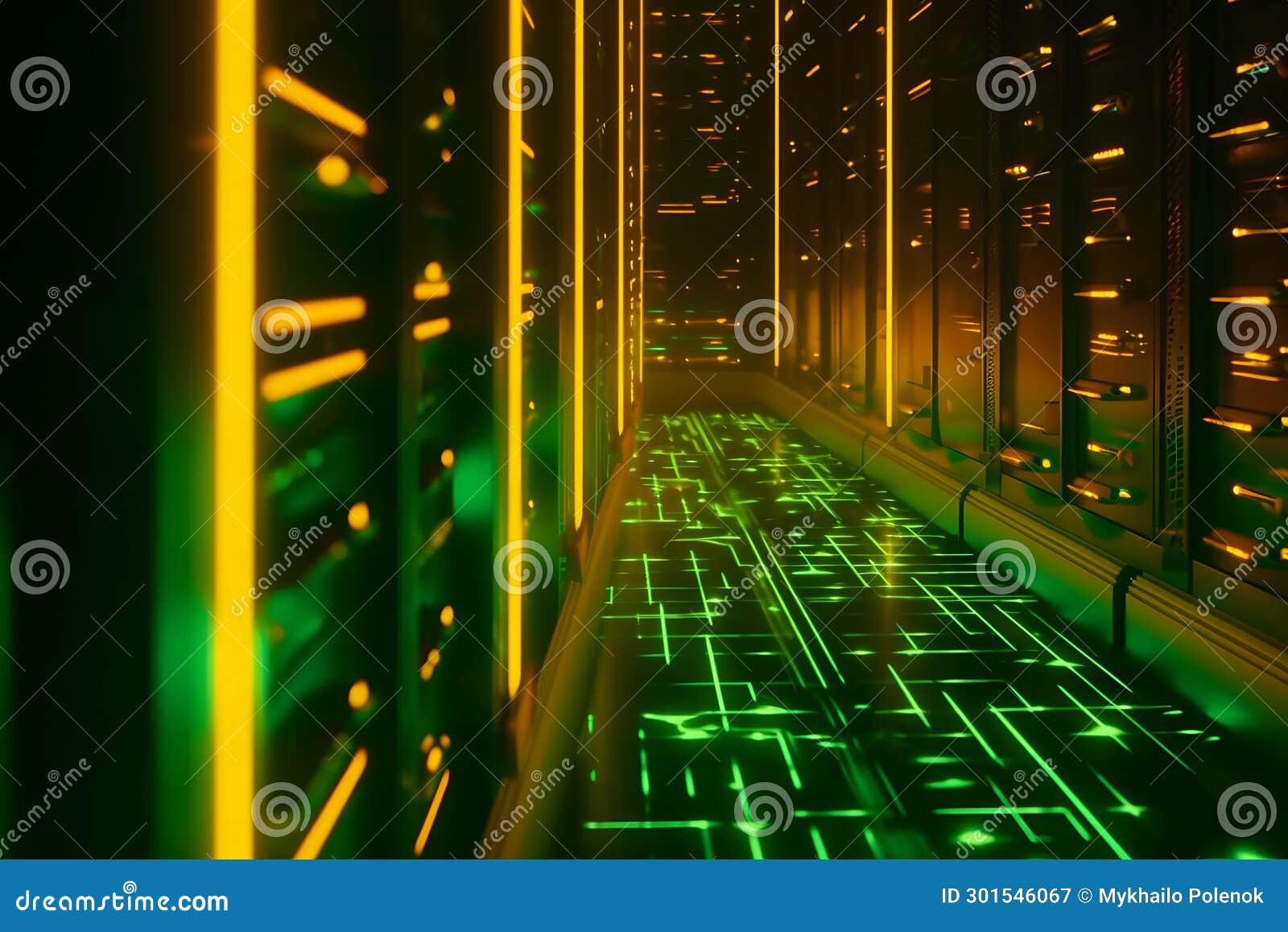 Shot of Data Center with Multiple Rows of Fully Operational Server ...